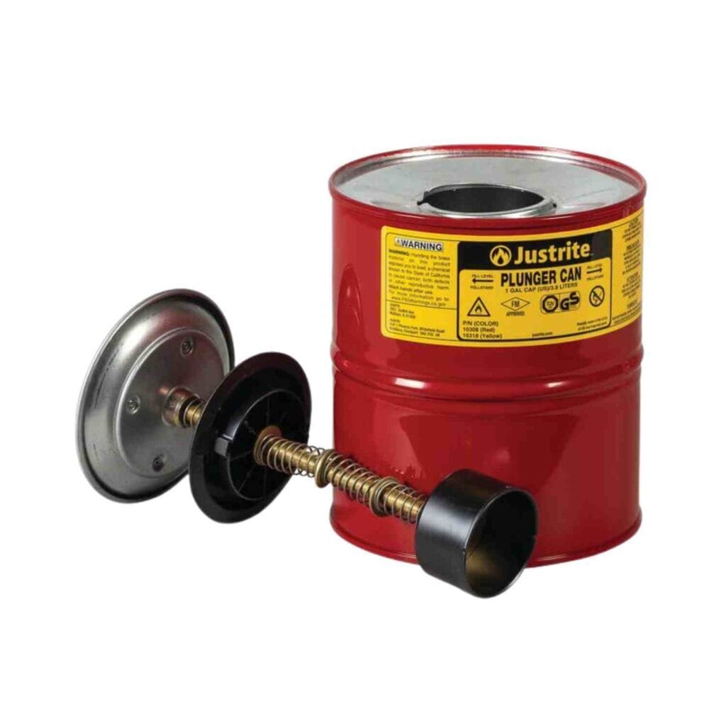 JUSTRITE - 10308 | 1 Gallon Steel Plunger Dispensing Can | Red - Drown Fire